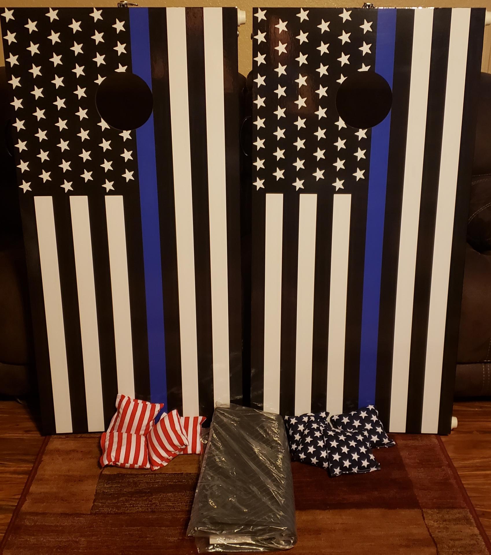 Blue Line Flipped American Flag Corn Hole Board Decal Wrap – Let's ...